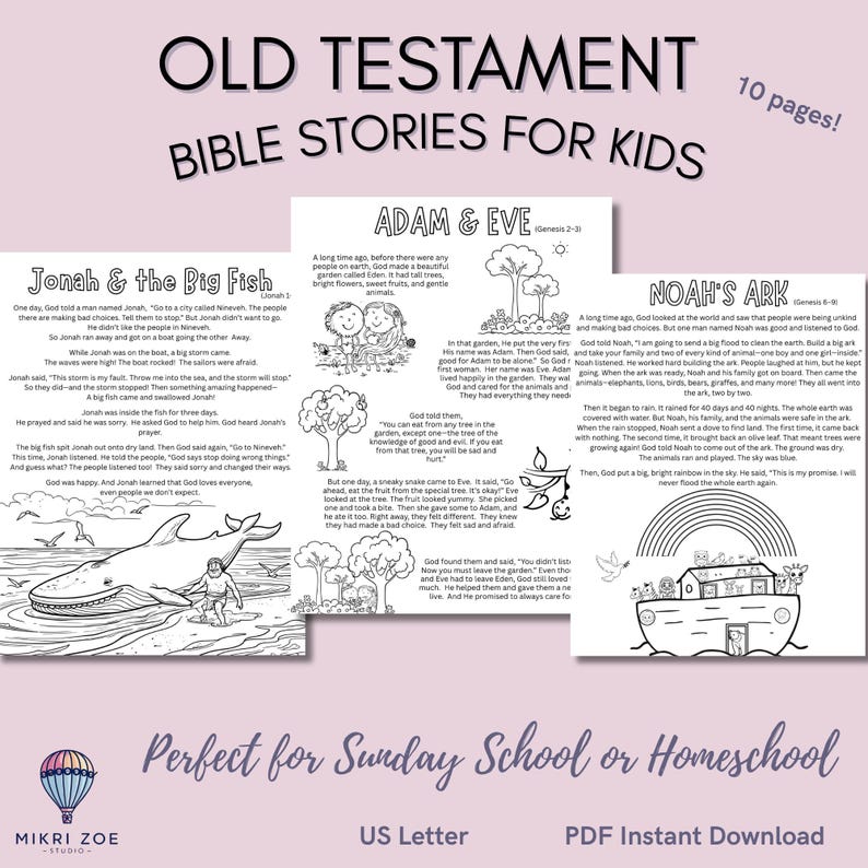 Old Testament Bible Story Coloring Pages for Kids (digital Printable ...