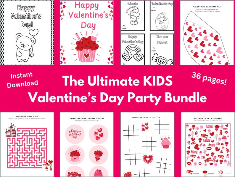 Valentine's Day Printable Digital Valentine Party Bundle for Kids ...