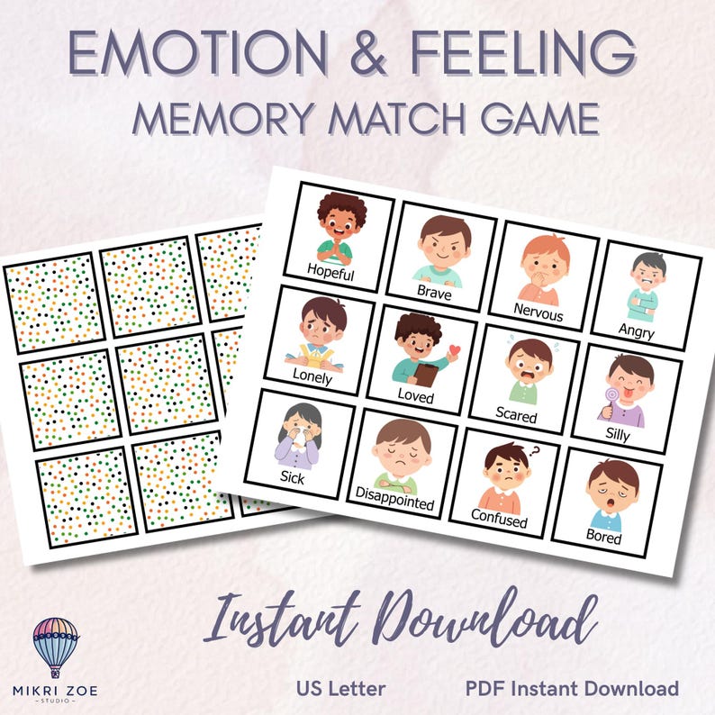 Memory Game - Feelings and Emotions - Kids Printable Memory Matching ...