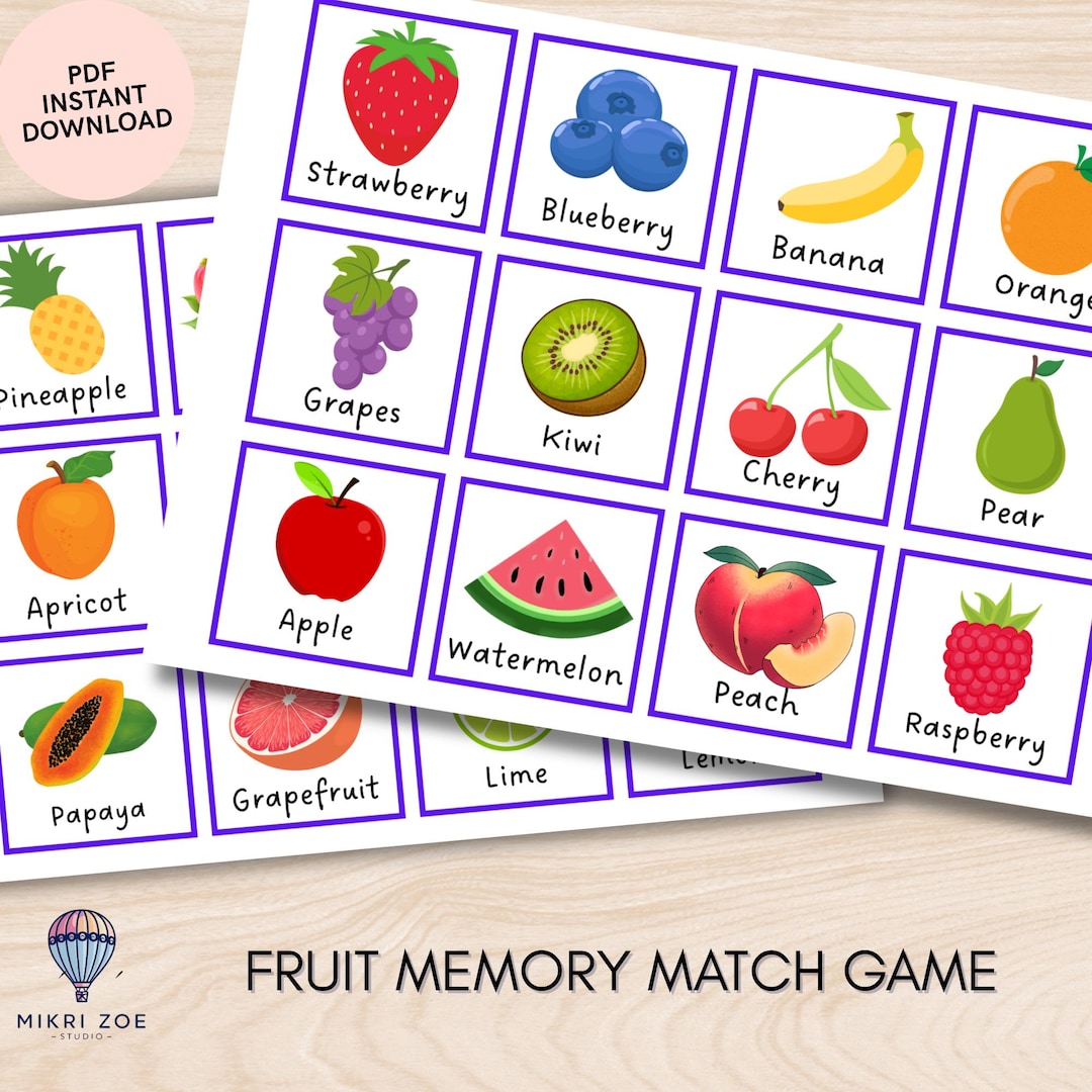 Fruit Memory Game: Printable Matching Game for Kids (digital Download ...