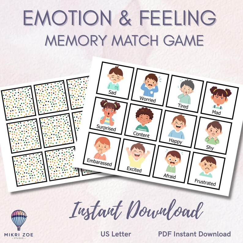 Memory Game - Feelings and Emotions - Kids Printable Memory Matching ...