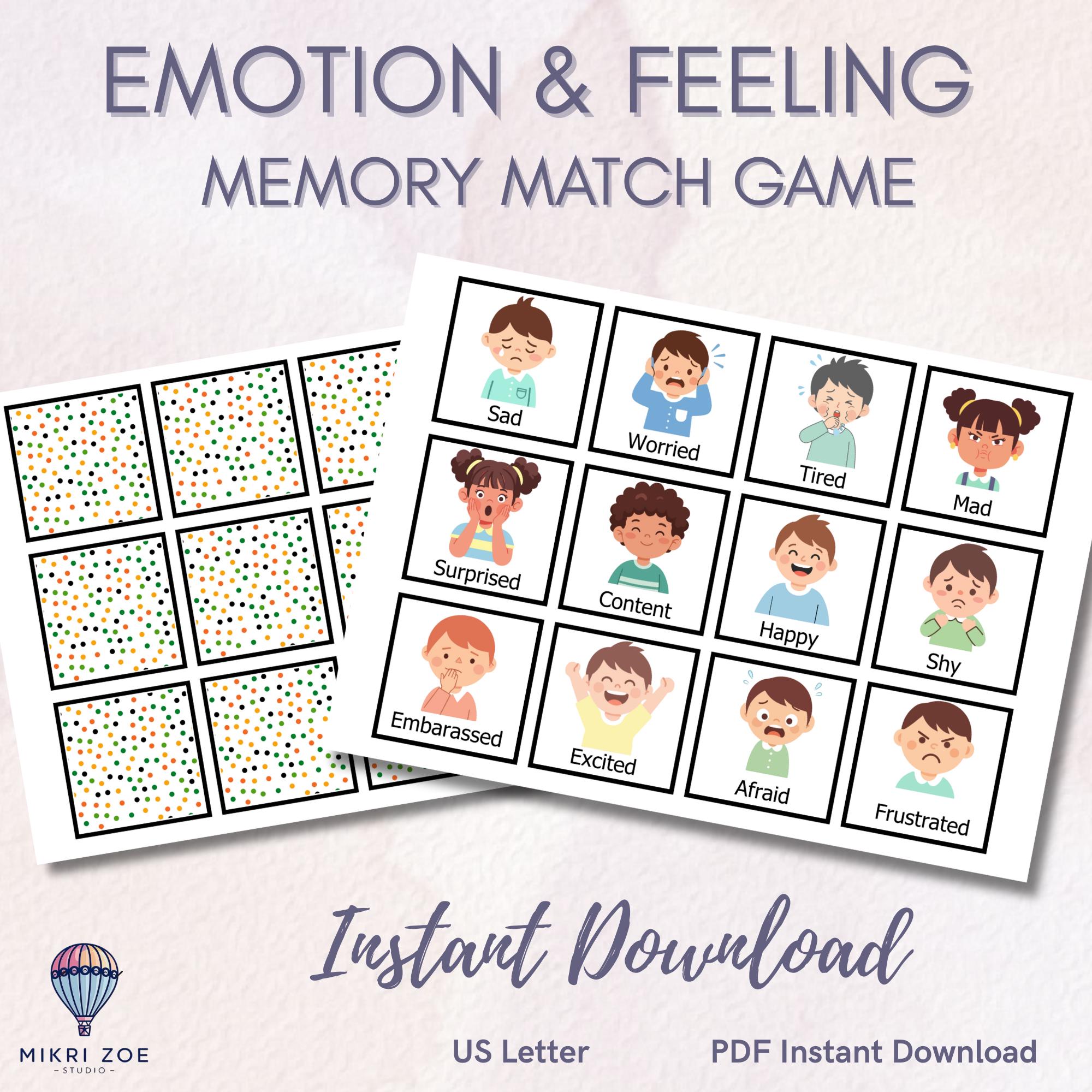 Memory Game - Feelings and Emotions - Kids Printable Memory Matching ...