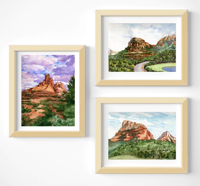 Sedona Watercolor Landscape Painting, Arizona Original Print of ...