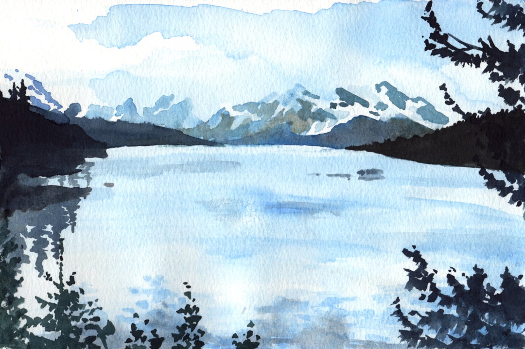 Lake Louise Canadian Rockies Watercolor Landscape Original Print Nature ...
