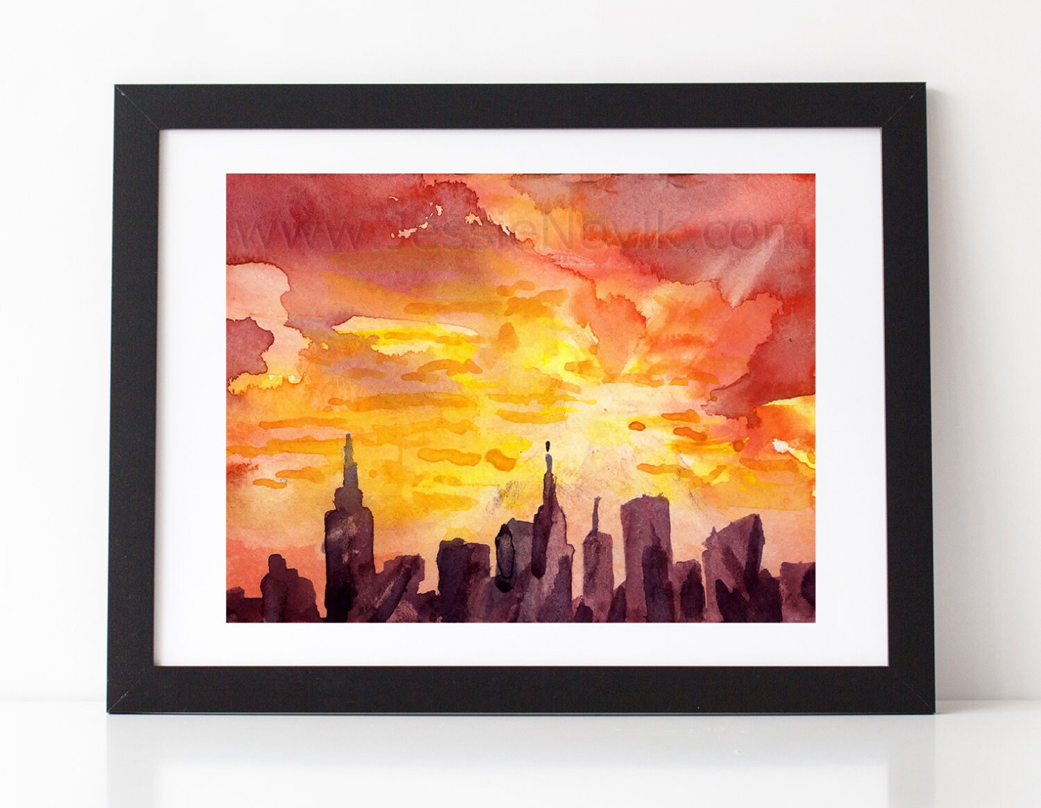 New York Sunset Watercolor, NYC Print, New York City Watercolor ...