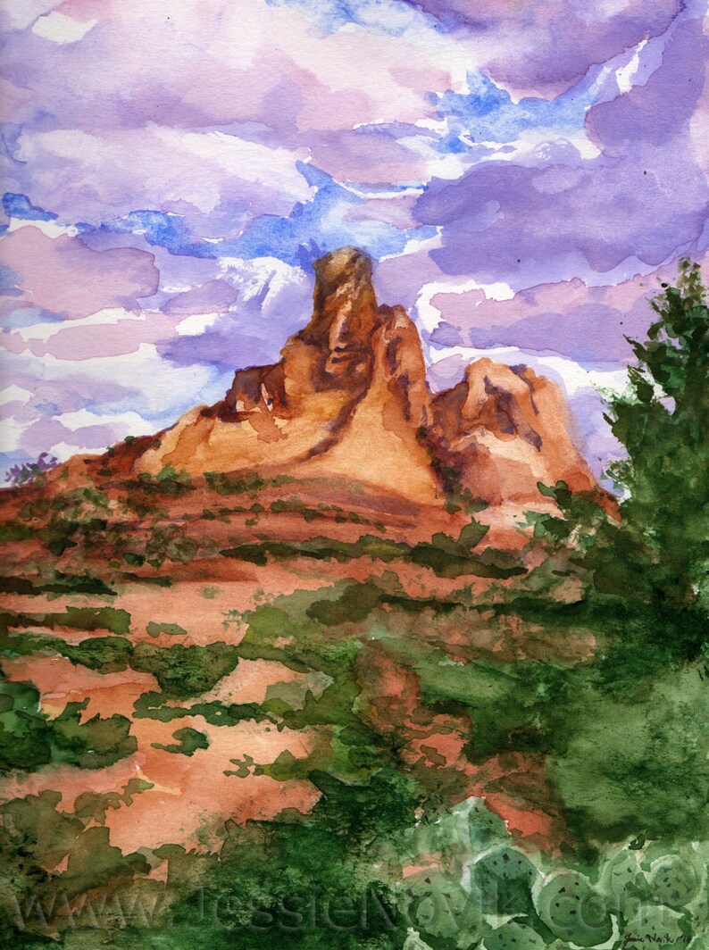 Sedona Watercolor Landscape Painting, Arizona Original Print of ...