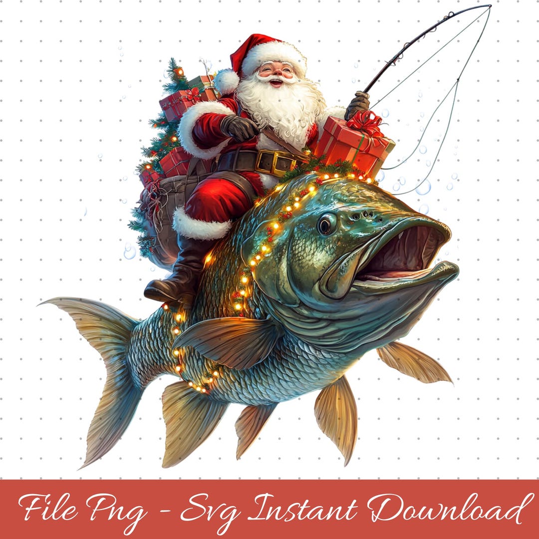 Santa Fishing Png, Bass Fishing Png, Fishing Christmas Png, Fishing ...