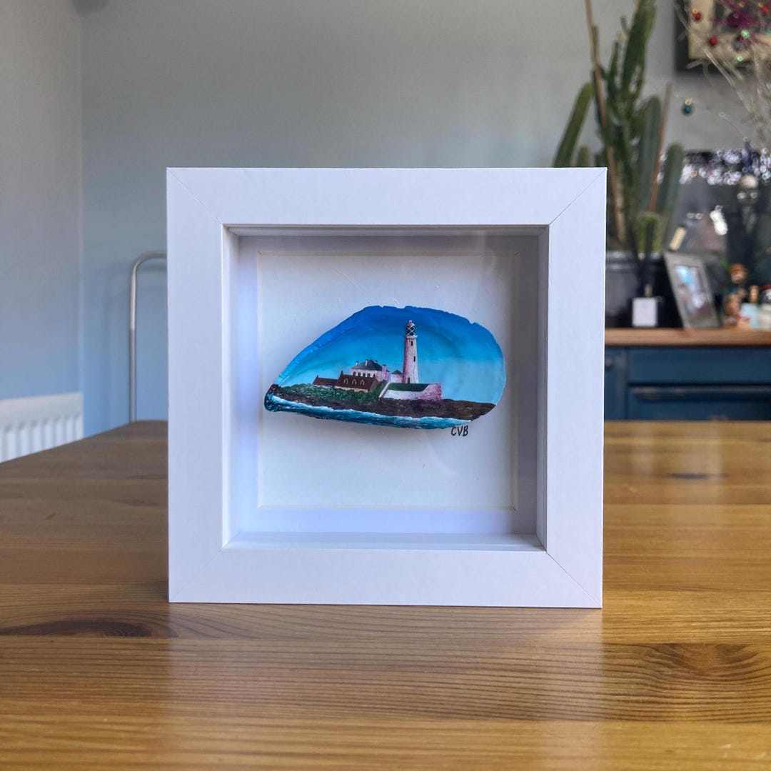 St Mary's Lighthouse Shell Painting, Whitley Bay Art, North East Art ...