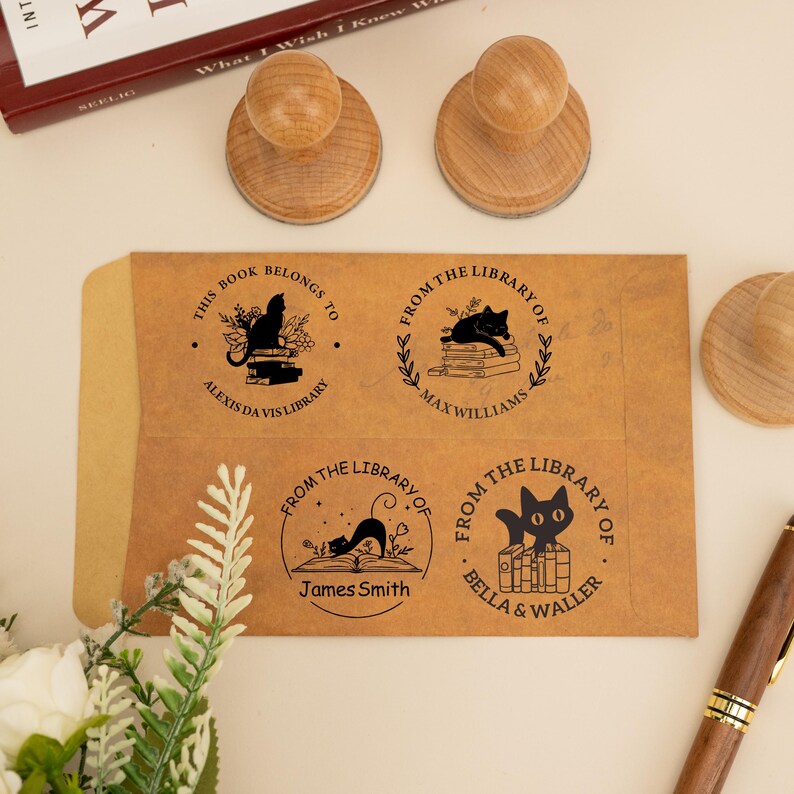 Personalized From Library of Stamp, Custom Library Stamp, Black Cat ...