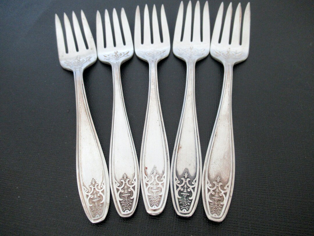 Art Deco Silverplate Salad Forks, Lady Doris Princess Pattern, Set of 5 ...