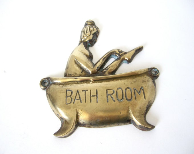 Vintage Brass Bathroom Sign, Lady in Bathtub Clawfoot Tub - Etsy