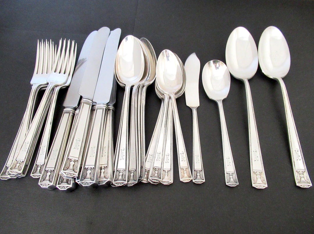 Art Deco N Monogrammed Flatware Lot, Century 1923 Silverplate by Holmes ...
