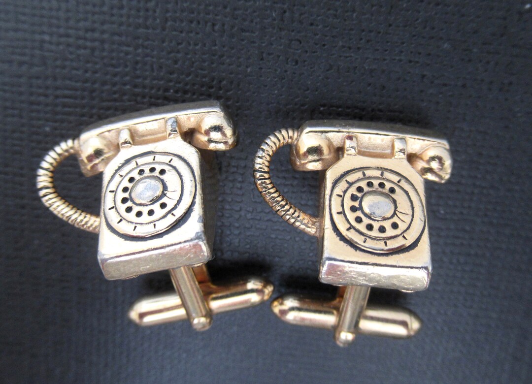 Vintage Telephone Cufflinks by Swank, Gold Rotary Dial Phone Shaped ...