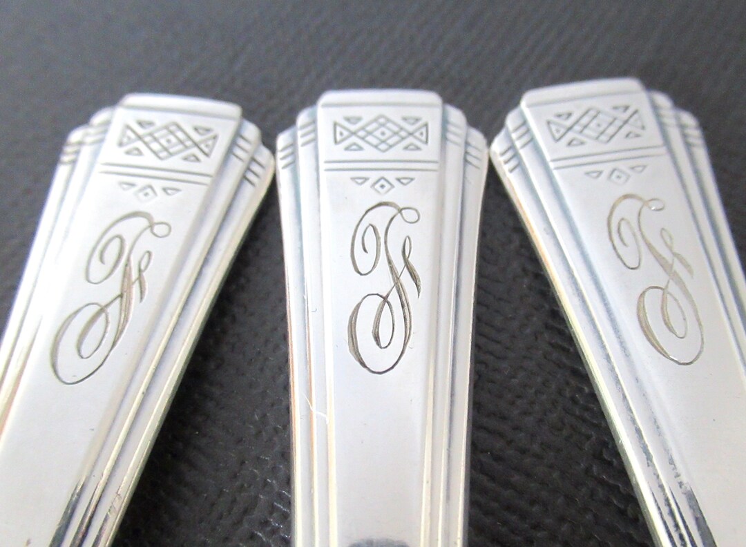 Art Deco Silverplate Teaspoons: Monogrammed Skyline Tudor Oneida ...