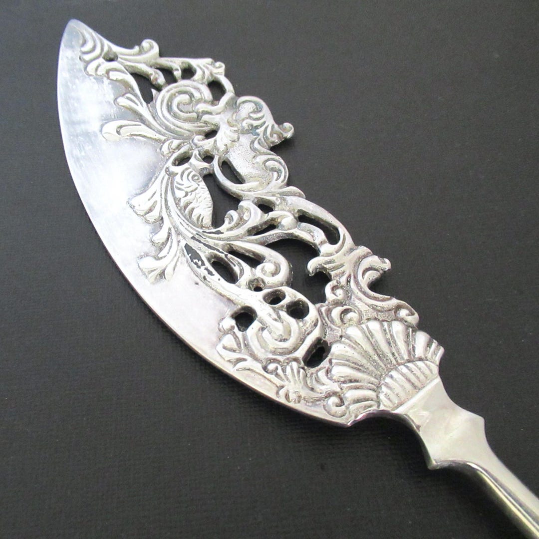 Vintage Fish Server Knife, Large Art Nouveau Ornate Silverplate Pierced ...