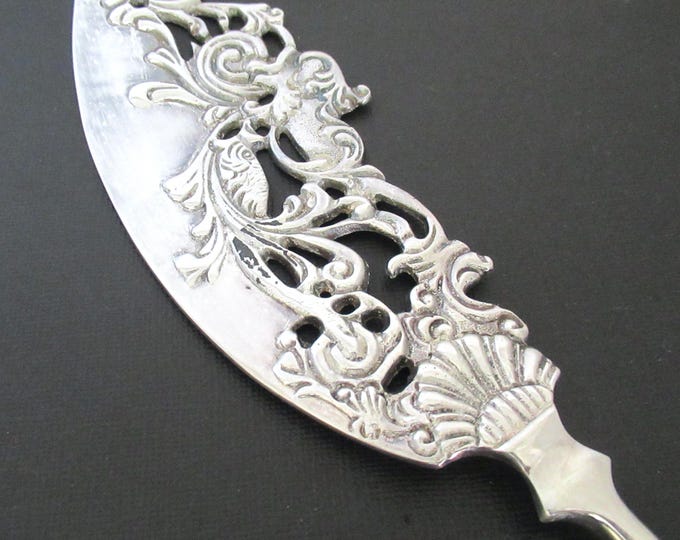 Vintage Fish Server Knife, Large Art Nouveau Ornate Silverplate Pierced ...