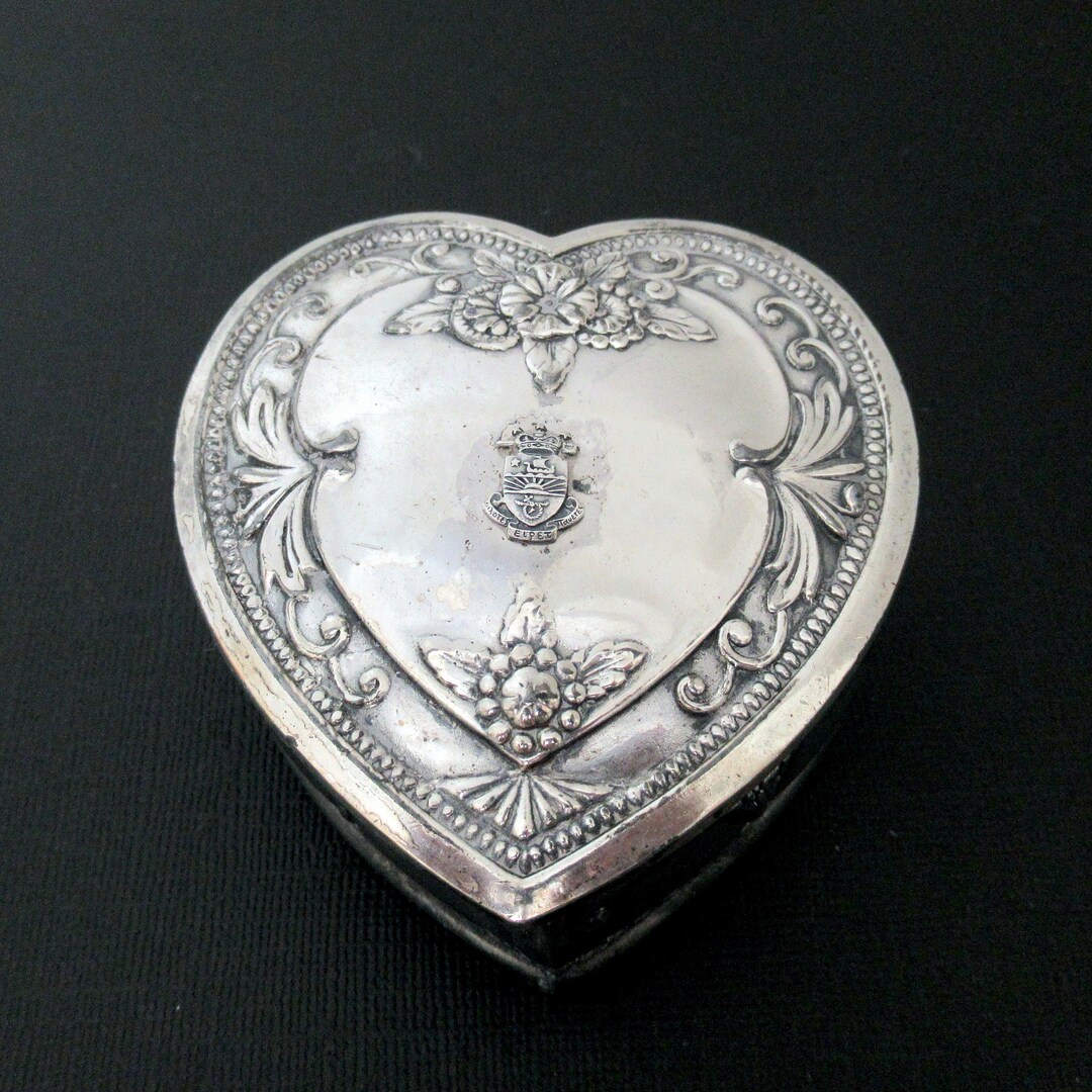 Phi Epsilon Pi Antique Jewelry Box, Antique Silverplate Heart Trinket ...