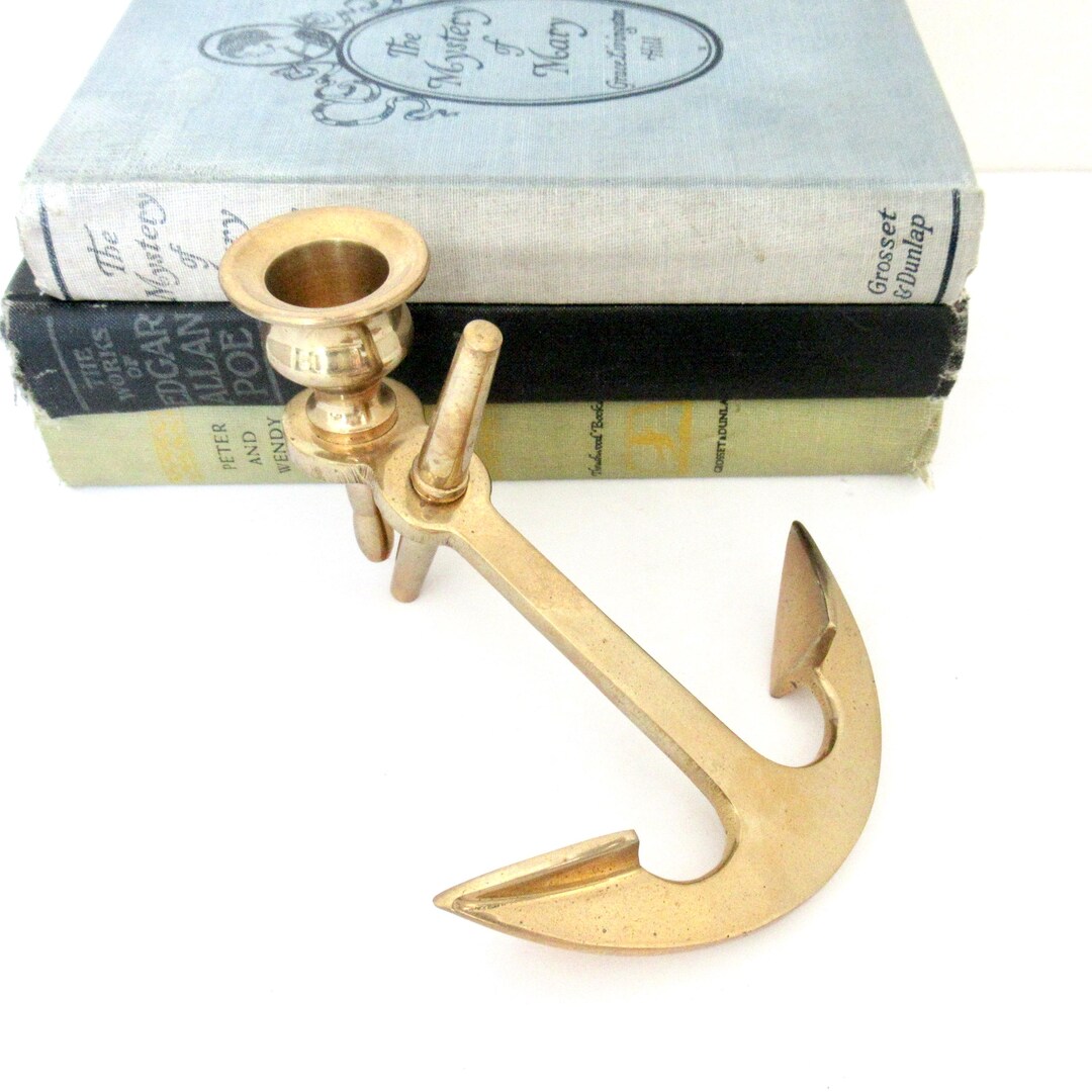 Vintage Brass Anchor Candle Holder, Nautical Collectible, Beach House ...