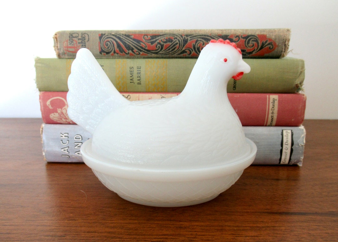 Vintage Milk Glass Chicken Rooster Dish, Covered Lidded Bowl, Vintage ...