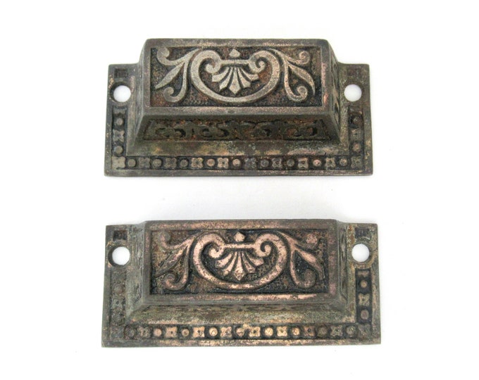 Antique Victorian Bin Pulls, Drawer Handles, Eastlake Escutcheon Cast ...