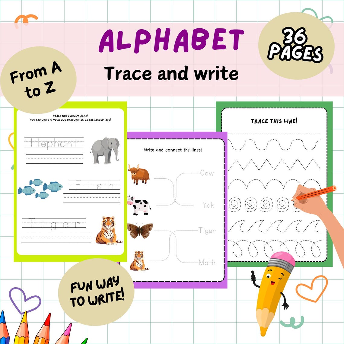 Alphabet Tracing Worksheets Printable Letter Tracing Workbook Preschool ...