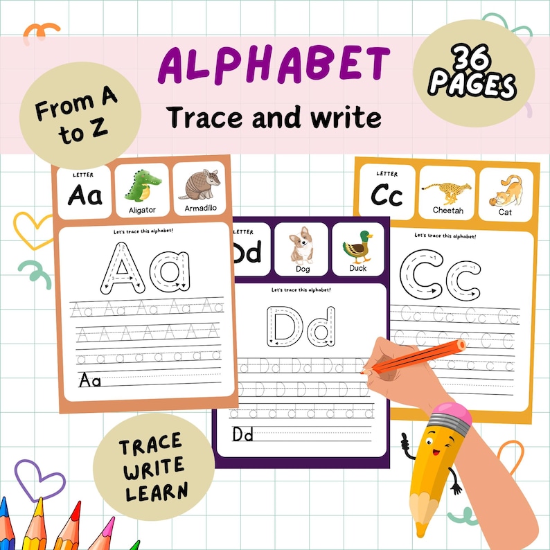 Alphabet Tracing Worksheets Printable Letter Tracing Workbook Preschool ...