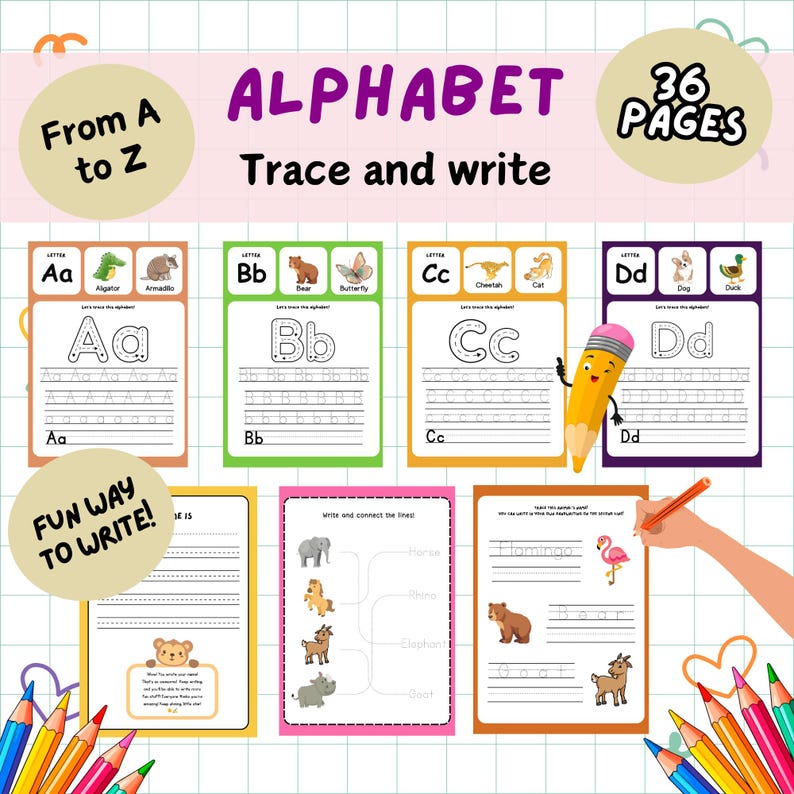 Alphabet Tracing Worksheets Printable Letter Tracing Workbook Preschool ...