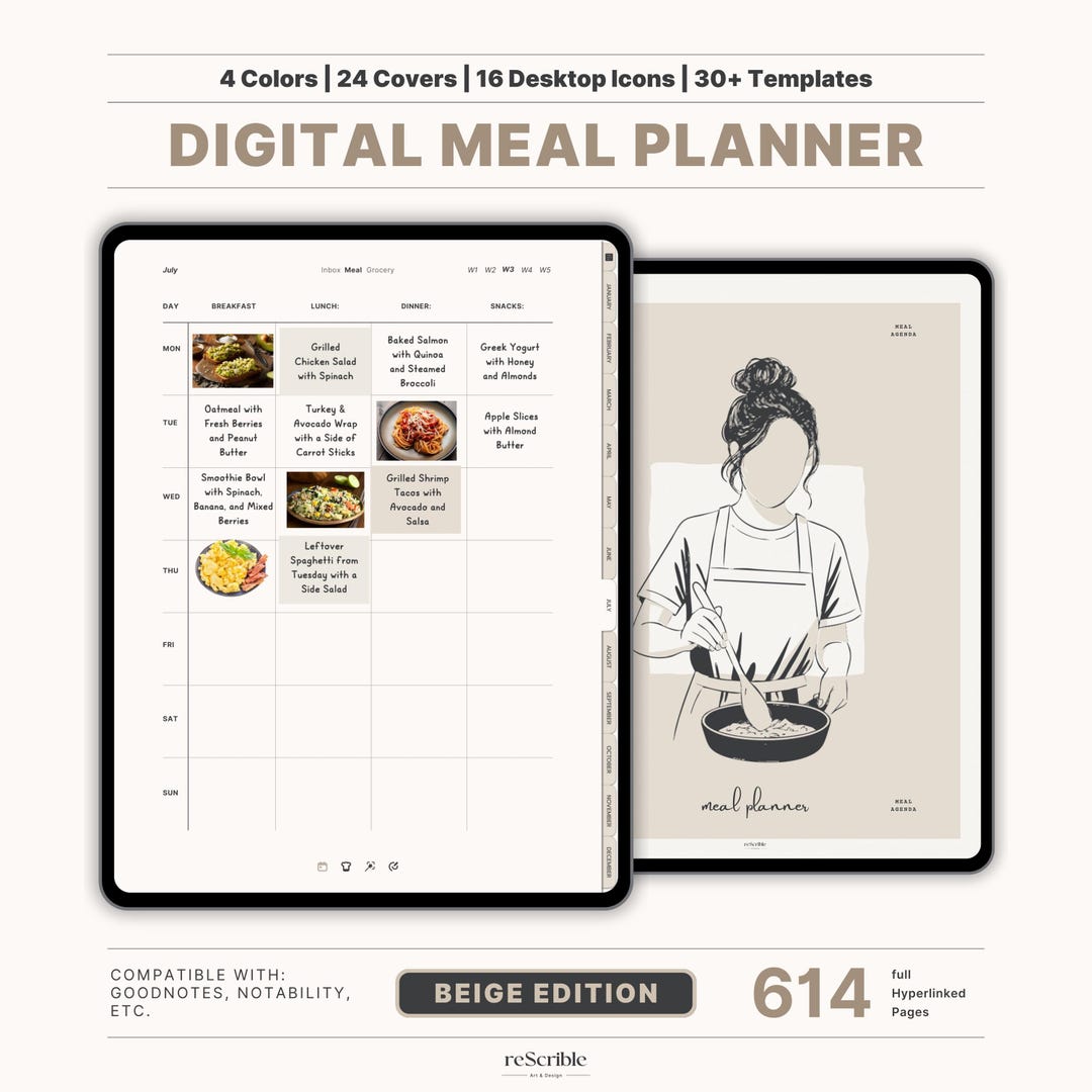 Digital Meal Planner, Weekly Food Tracker, Recipe Book (goodnotes, Ipad ...