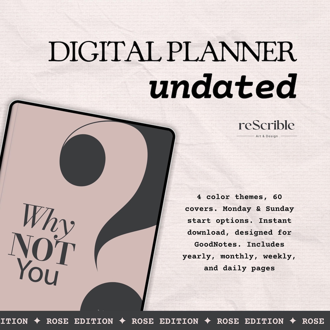 Essential Undated Digital Planner for iPad Goodnotes, Notability | Rose ...