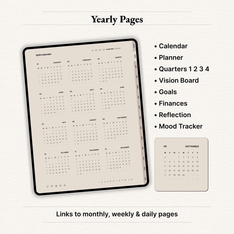 2026 Digital Planner – Goodnotes iPad Template, Beige Collection (PDF ...