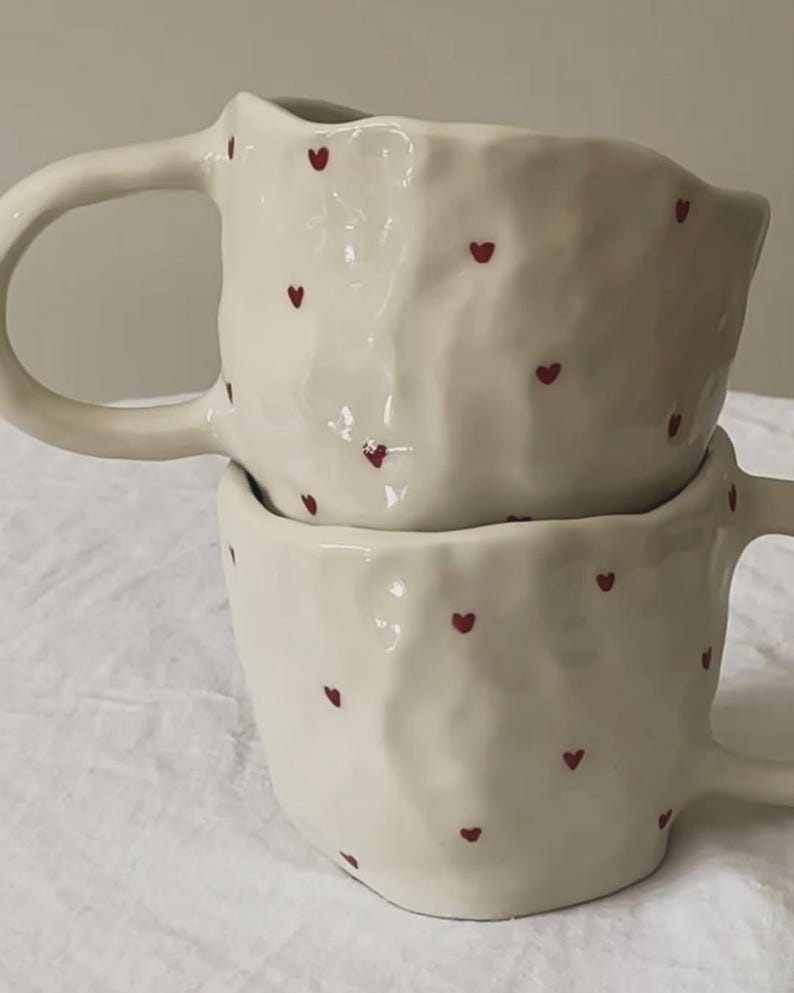Handmade Ceramic Mug Set Heart Pattern - Etsy