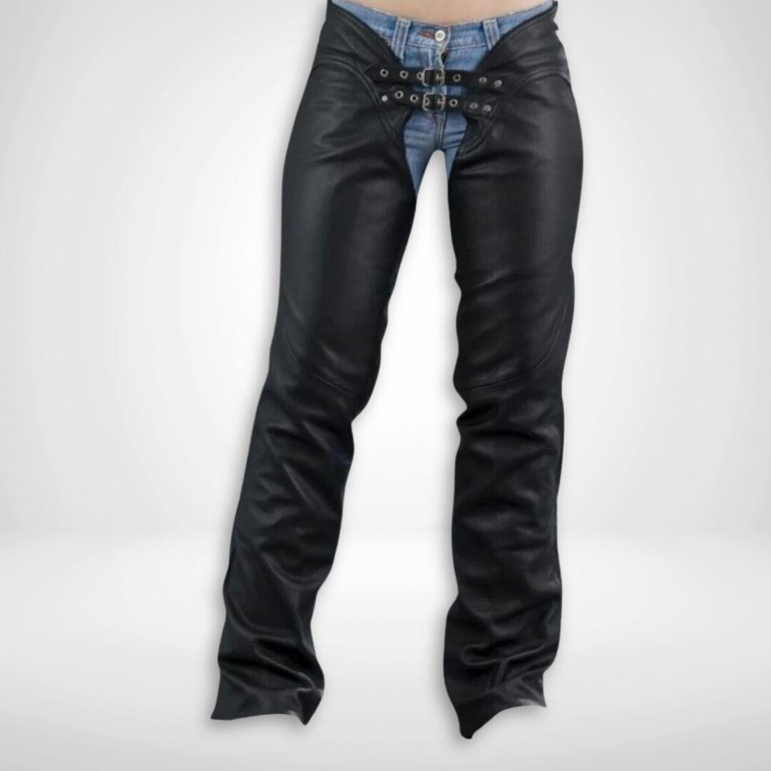 Black Leather Chaps With Adjustable Waist Belt Premium Back Lace Detail ...