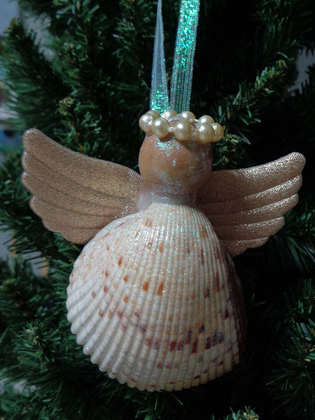 Large Iridescent Heart Cockle Shell Angel Christmas Tree Ornament ...