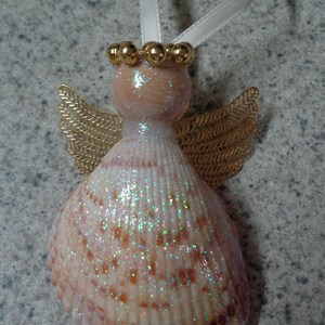 Medium Iridescent Heart Cockle Shell Angel Christmas Tree Ornament ...