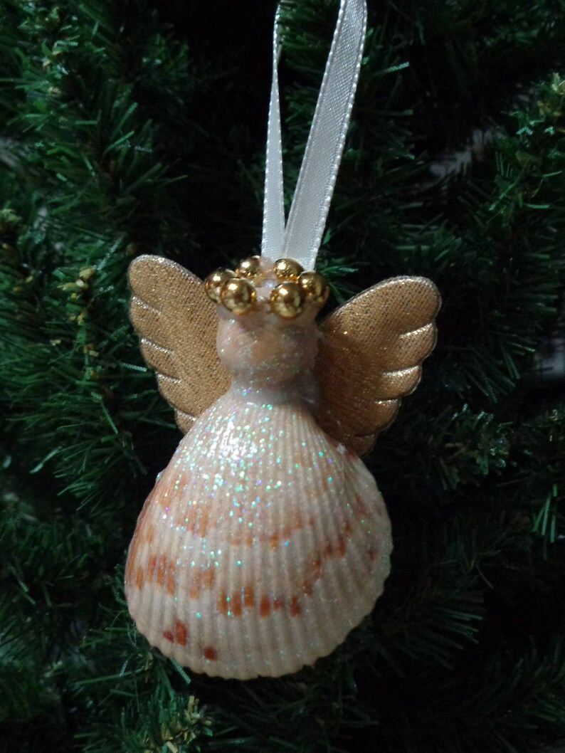 Small Iridescent Heart Cockle Shell Angel Christmas Tree Ornament ...