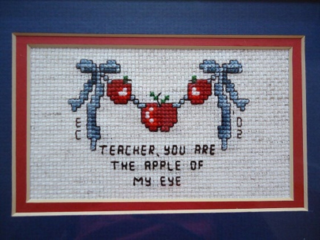 Teacher You Are the Apple of My Eye Cross Stitch Picture | Etsy