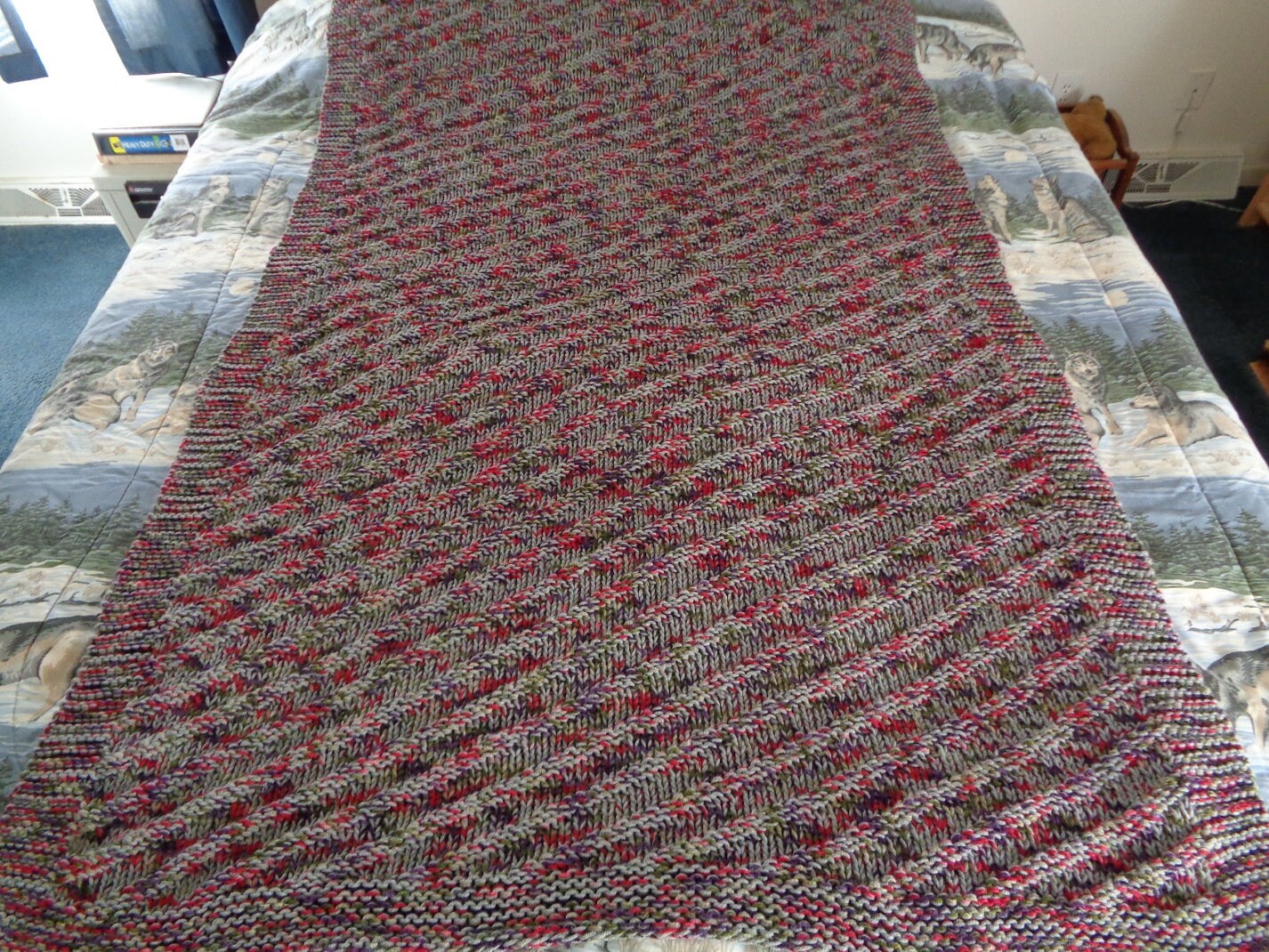 Medium Grey Mix and Perennial Hand Knitted Diagonal Stripe - Etsy