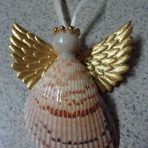 Extra Large Iridescent Heart Cockle Shell Angel Christmas Tree Ornament ...