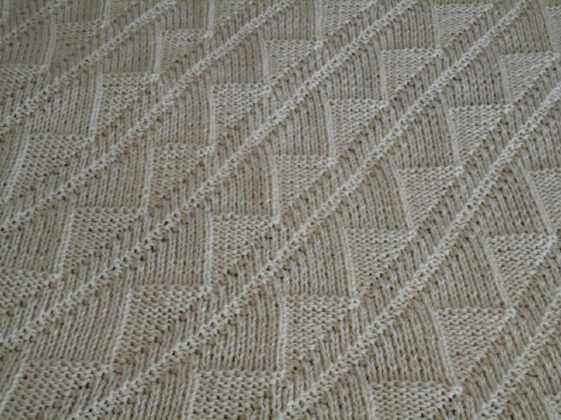 Off White Hand Knitted Diagonals and Triangles Afghan | Etsy