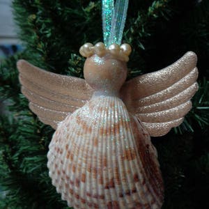 Large Iridescent Heart Cockle Shell Angel Christmas Tree Ornament ...