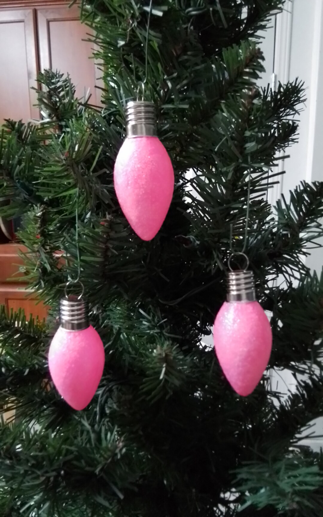 Set of 3 Bright Pink Glass Light Bulb Christmas Tree Ornaments - Etsy