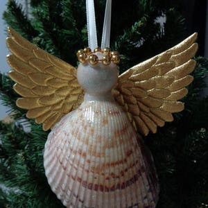 Extra Large Iridescent Heart Cockle Shell Angel Christmas Tree Ornament ...