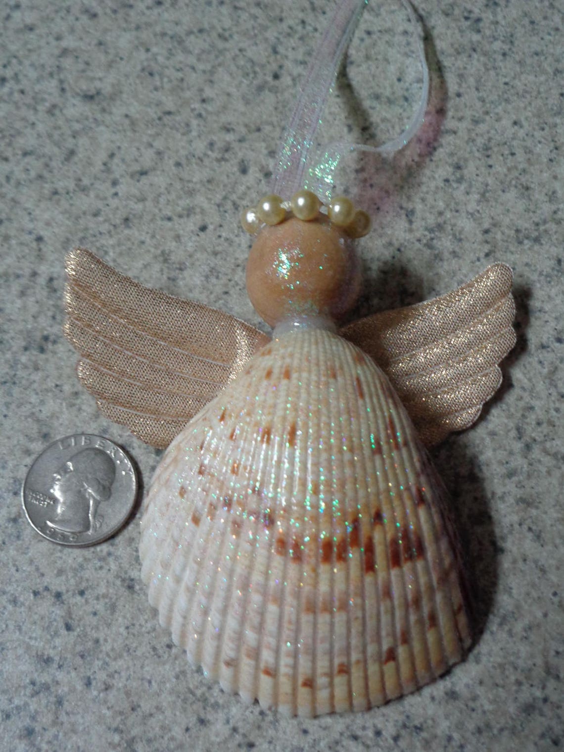 Large Iridescent Heart Cockle Shell Angel Christmas Tree Ornament ...