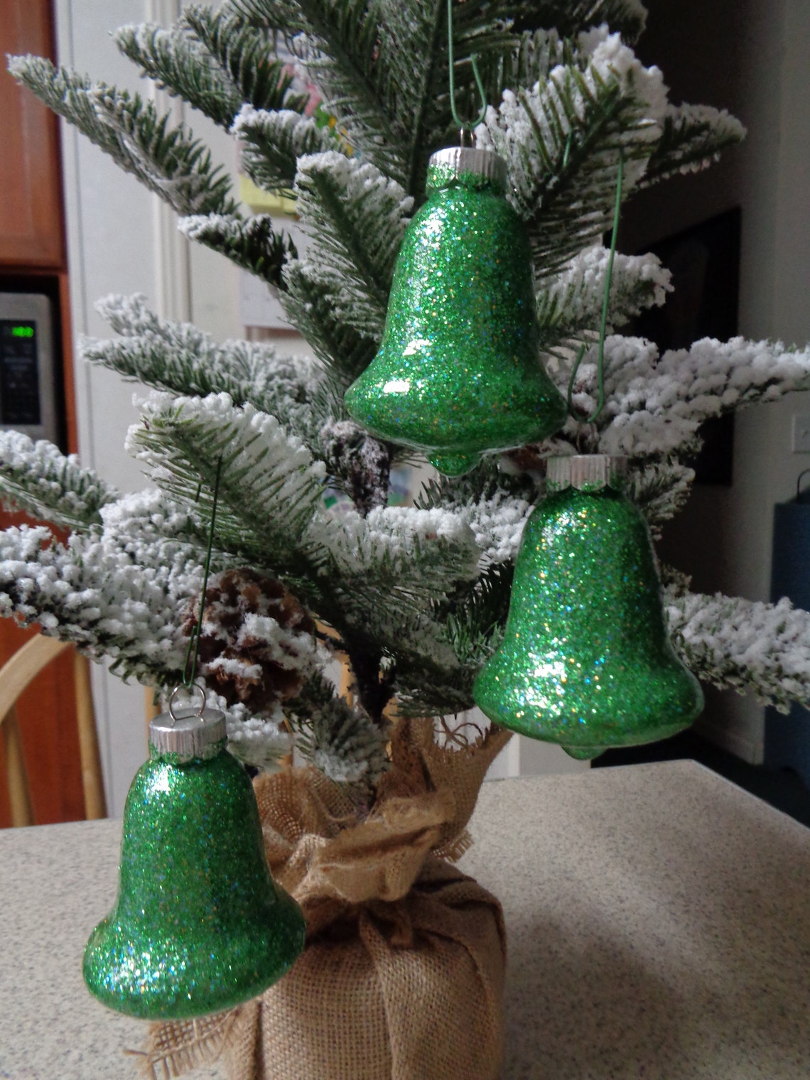 Set of 3 Christmas Green Glass Bells Christmas Tree Ornaments - Etsy