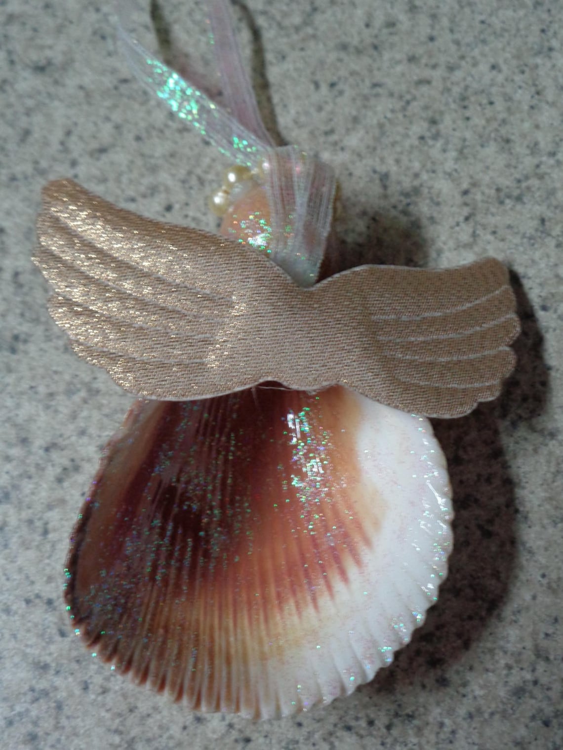 Large Iridescent Heart Cockle Shell Angel Christmas Tree Ornament ...