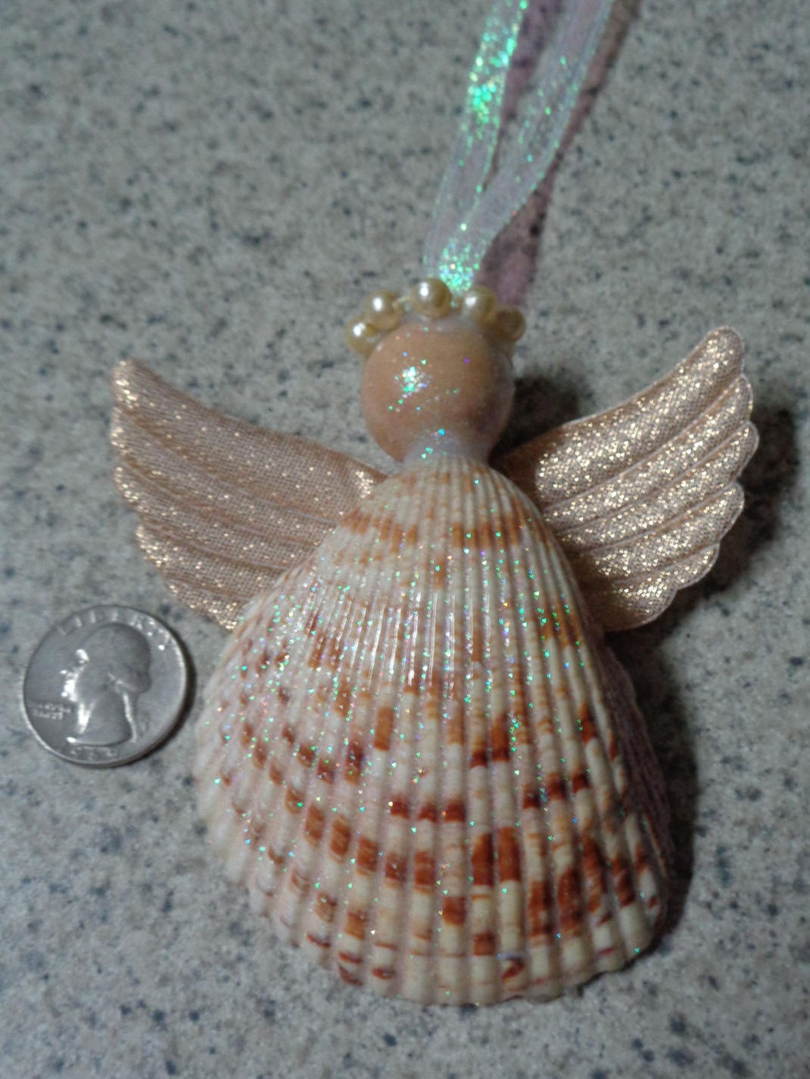 Large Iridescent Heart Cockle Shell Angel Christmas Tree Ornament ...