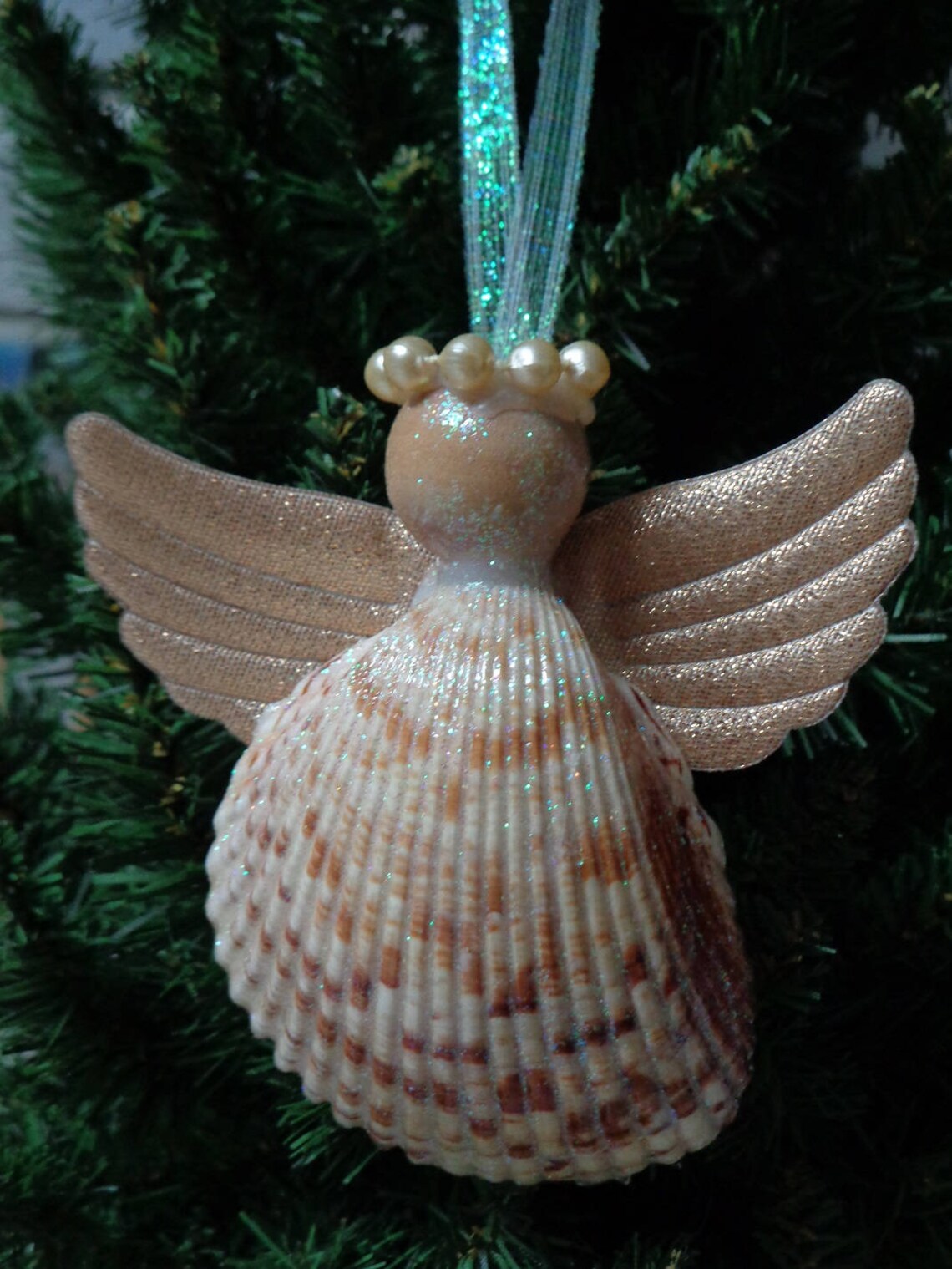 Large Iridescent Heart Cockle Shell Angel Christmas Tree Ornament ...
