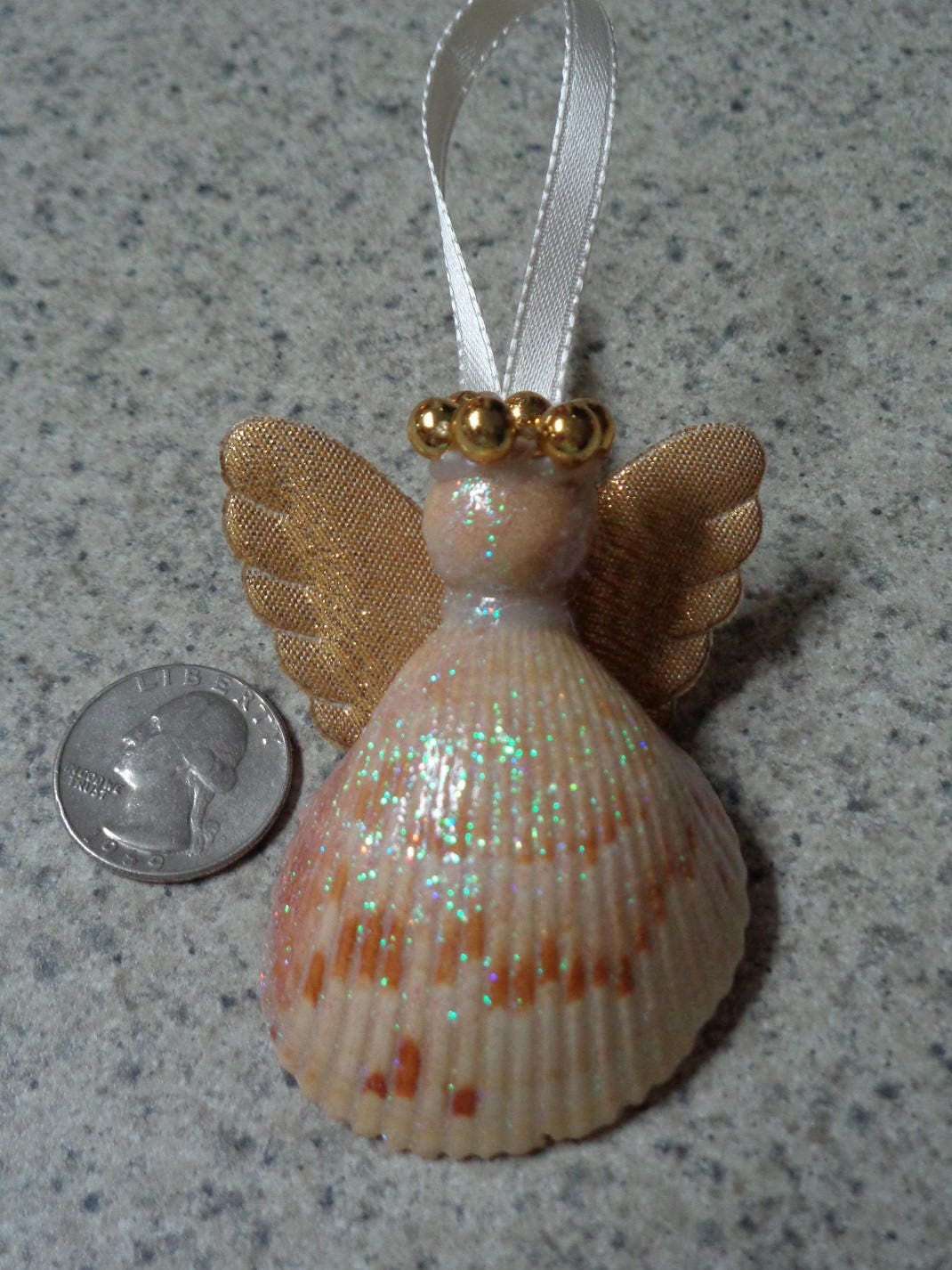 Small Iridescent Heart Cockle Shell Angel Christmas Tree Ornament ...