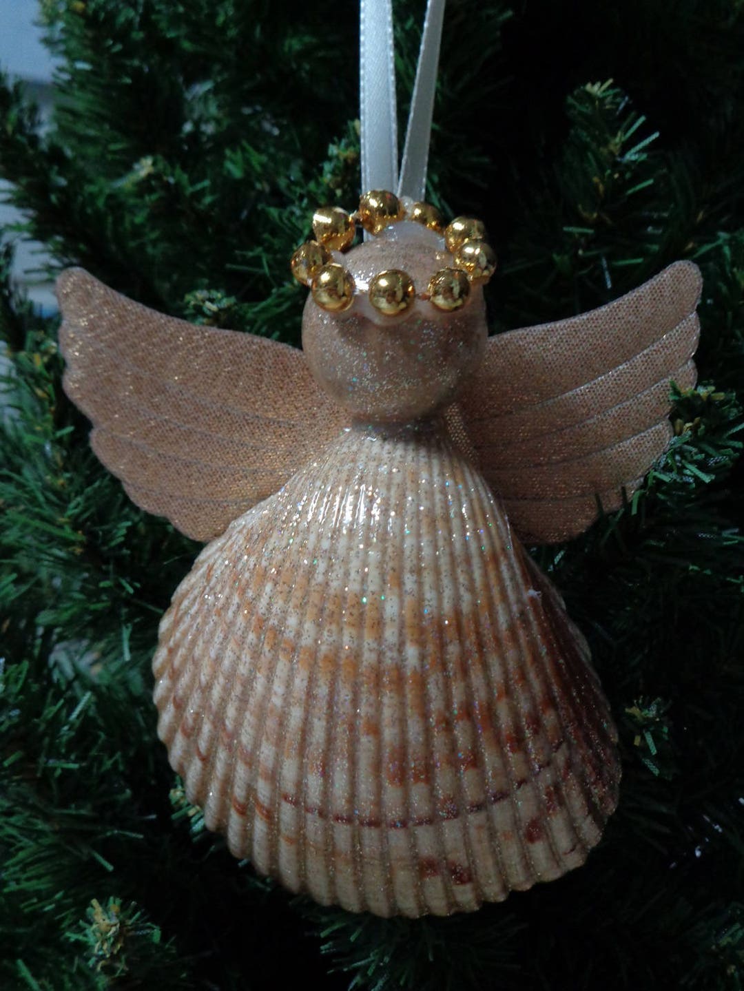 Large Iridescent Heart Cockle Shell Angel Christmas Tree Ornament ...