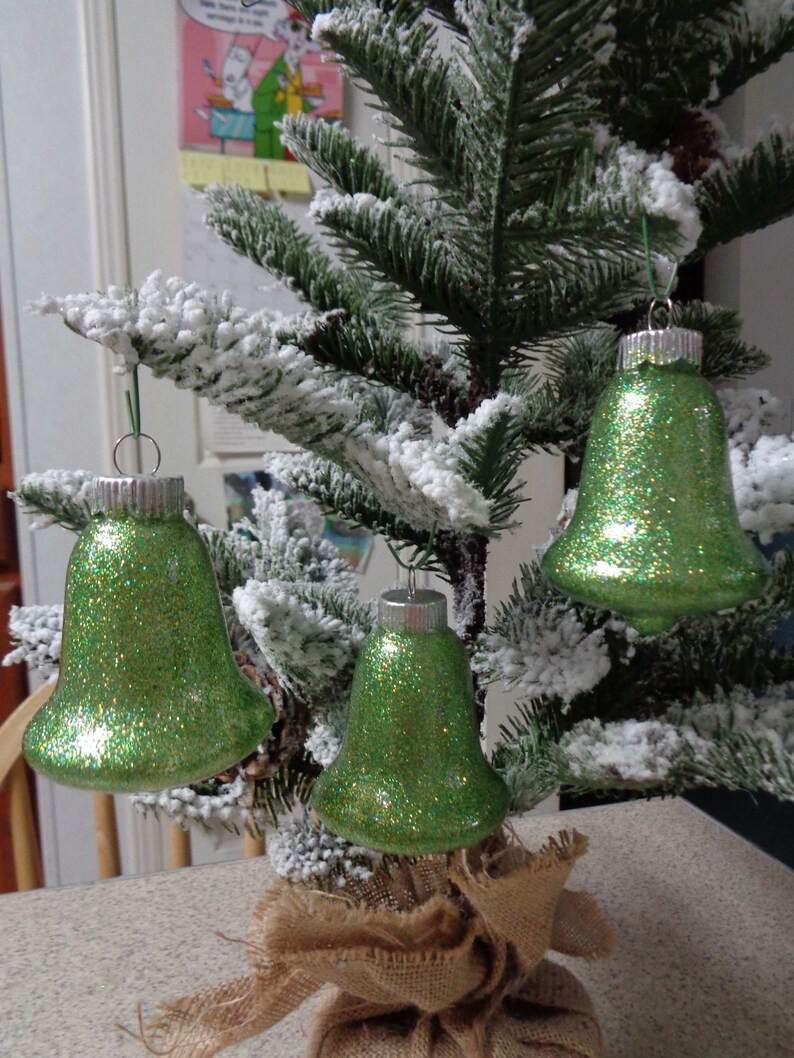 Set of 3 Lime Green Glass Bells Christmas Tree Ornaments - Etsy